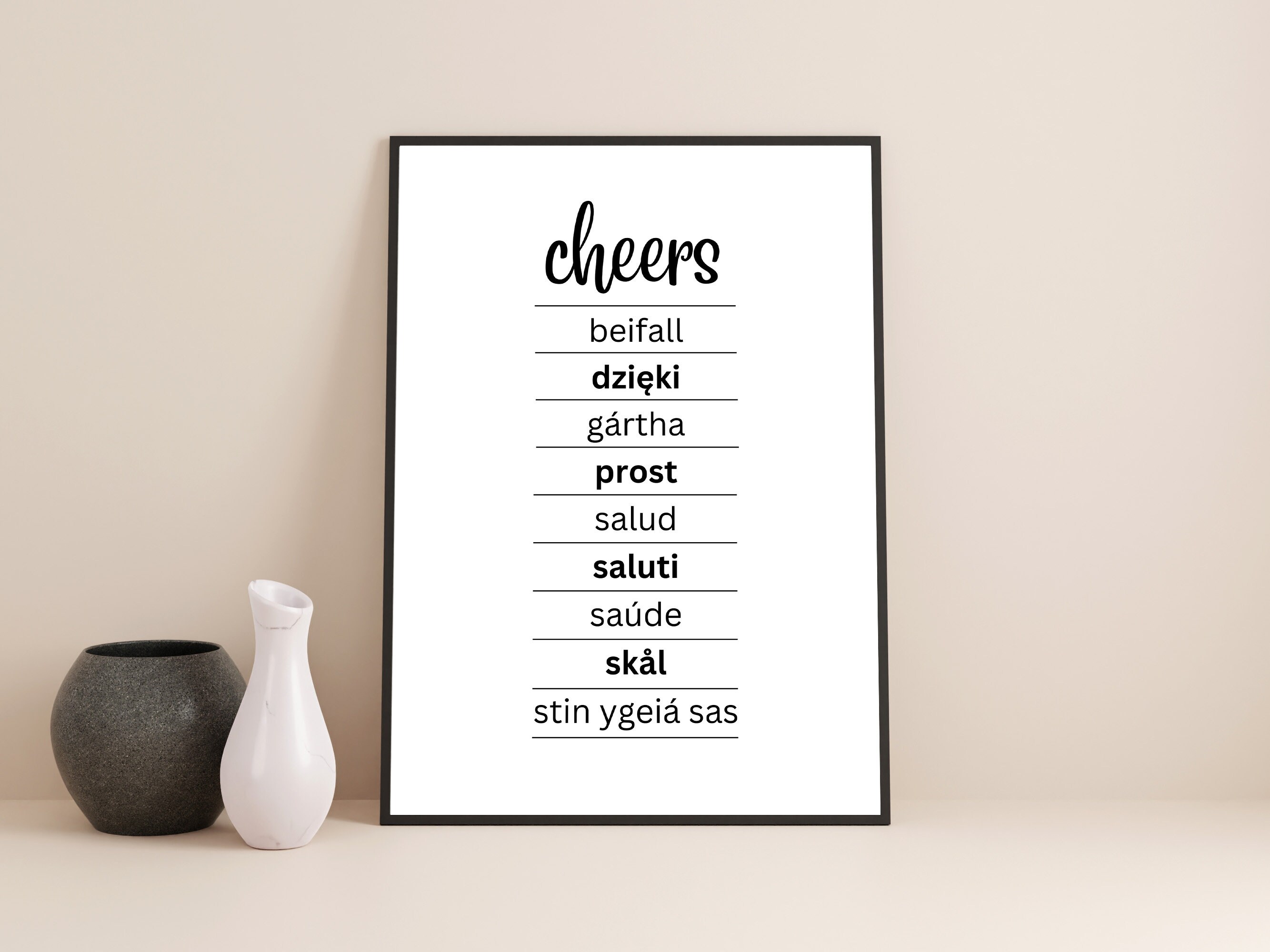 Cheers in Different Languages Printable Art, Cheers Sign, Bar Cart Décor, Bar Cart Print, Party ...