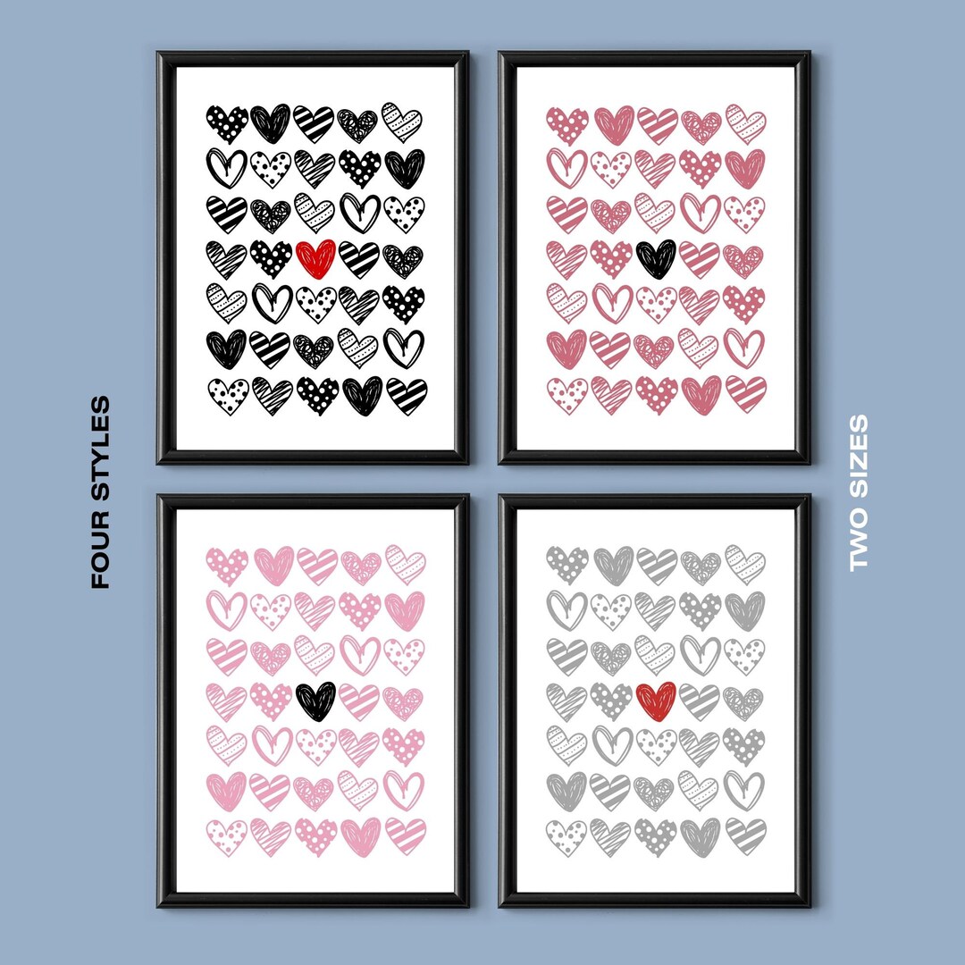 Sketch Love Heart Print Set, Printable Wall Art, Love Heart Décor ...