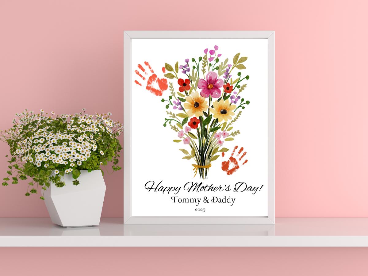 Handprint Flower Bouquet, Mothers Day Handprint Art, Floral Bouquet Png ...