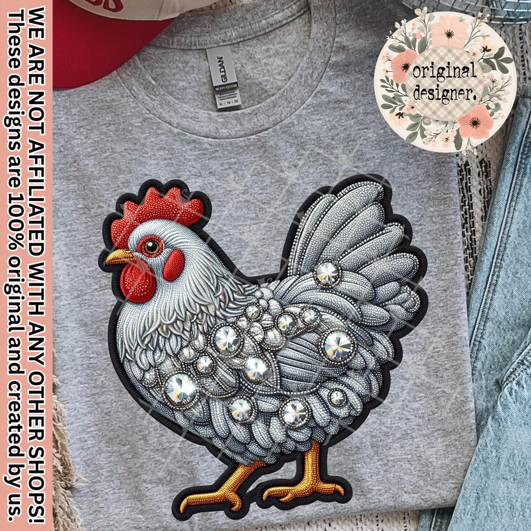 Sparkly Chicken Faux Rhinestone & Faux Embroidery Design | Digital ...