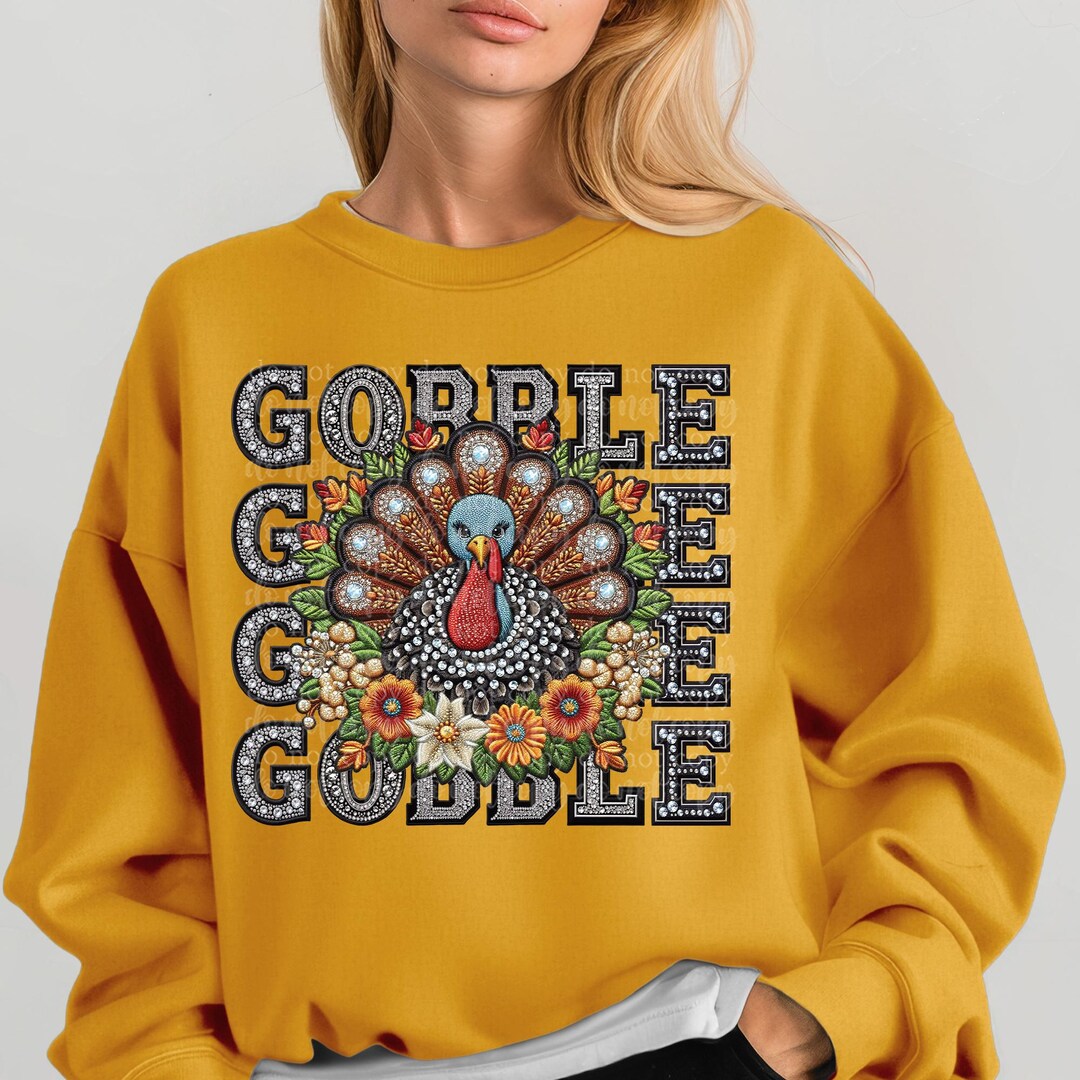 Gobble Faux Rhinestone & Faux Embroidery Design | Digital Download ...