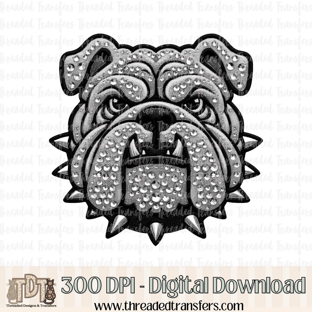 Sparkly Bulldog B/W Faux Rhinestone & Faux Embroidery Design | Digital ...