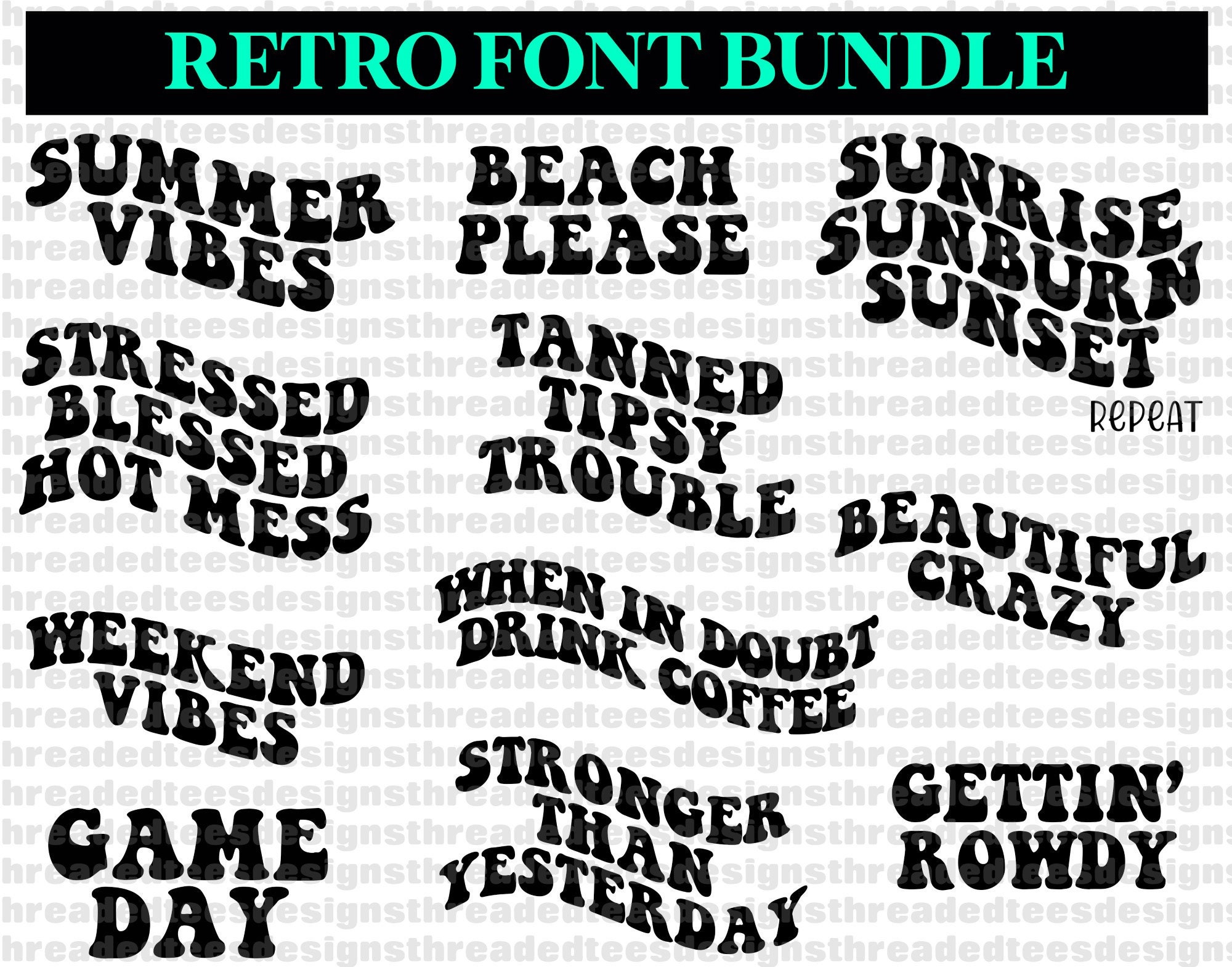 Retro Font Bundle Digital Download Trendy Wavy Text SVG Etsy Canada