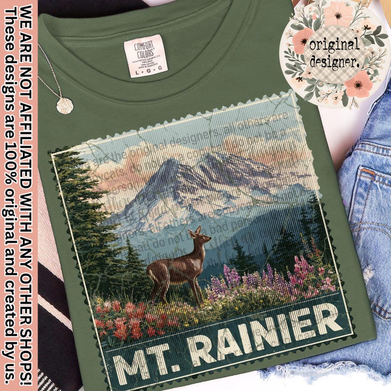 Mt. Rainier Stamp Design | Digital Download | PNG File | National Park ...