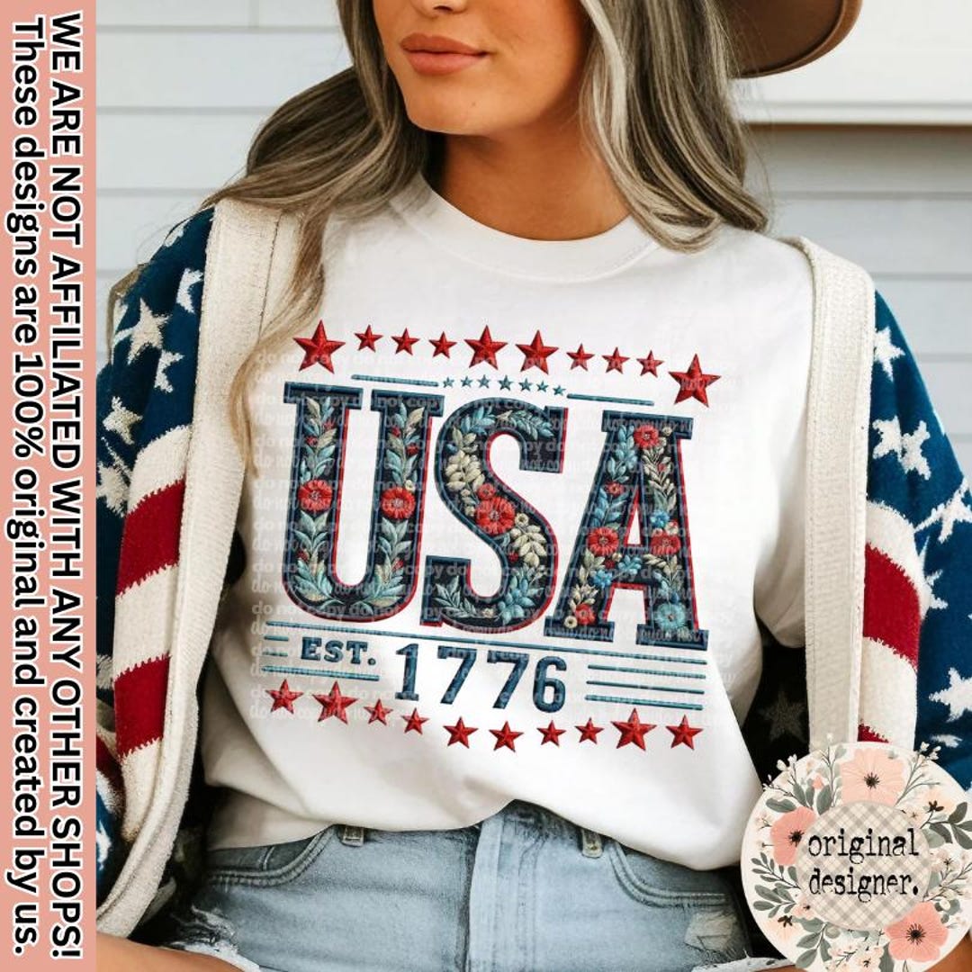 USA 1776 Patriotic Floral Design | Digital Download | PNG File | July ...