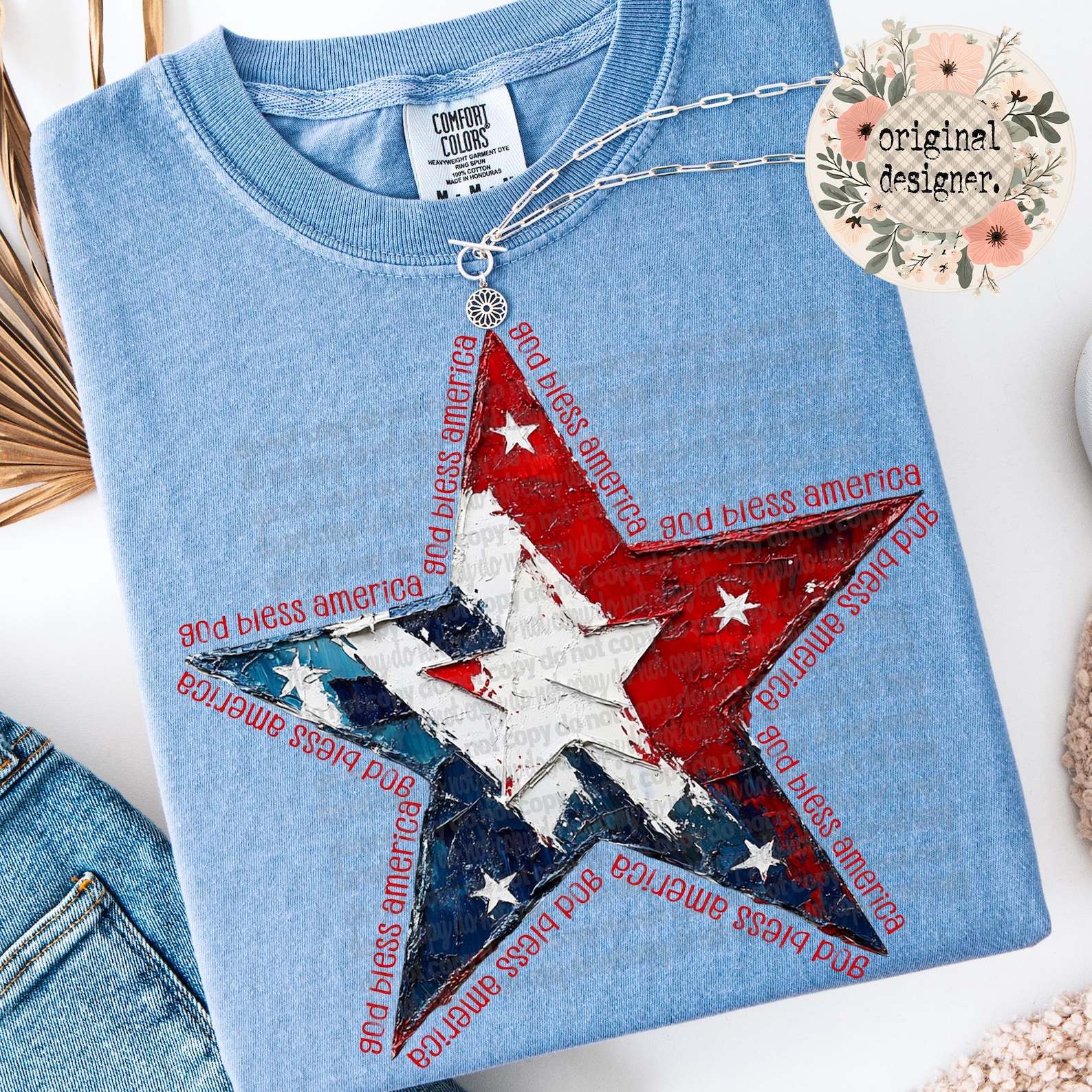 God Bless America Star Handpainted Design | Digital Download | PNG File ...