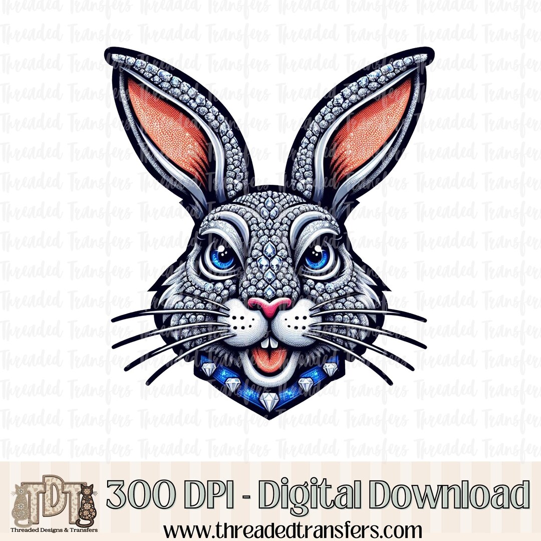 Sparkly Jack Rabbit Faux Rhinestone & Faux Embroidery Design Digital ...