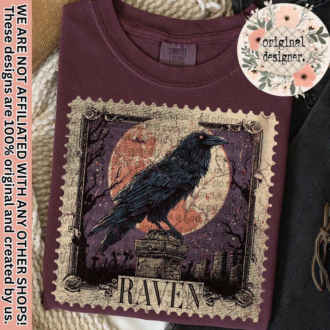 Raven Stamp Vintage Halloween Design | Digital Download | PNG File ...