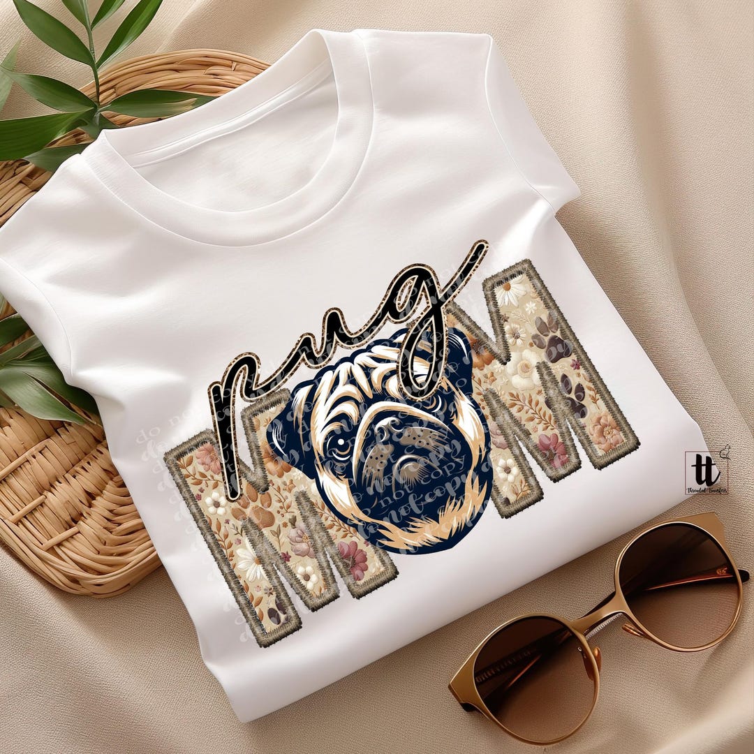 Pug Mom Faux Embroidery Design | Digital Download | PNG File ...