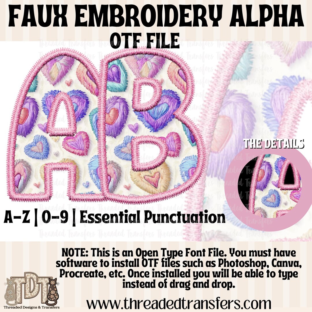 Doodle Hearts Faux Embroidery Alpha Set OTF Font File Make Your Own ...