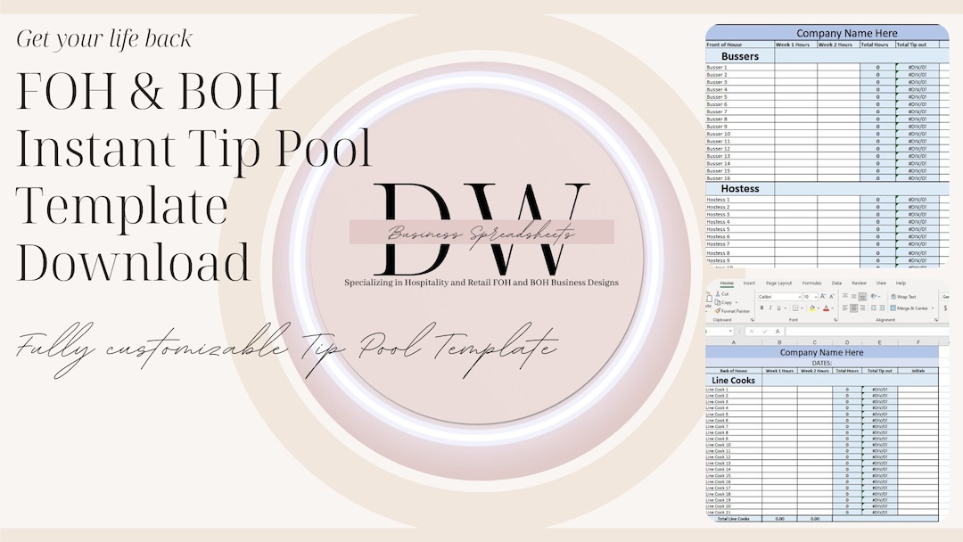 RESTAURANT TIP POOL, Instant Download for Front and Back of House ...