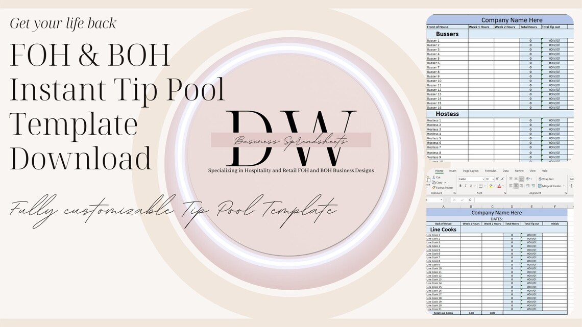 RESTAURANT TIP POOL, Instant Download for Front and Back of House ...
