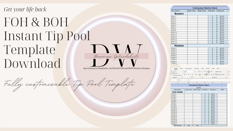 RESTAURANT TIP POOL, Instant Download for Front and Back of House ...