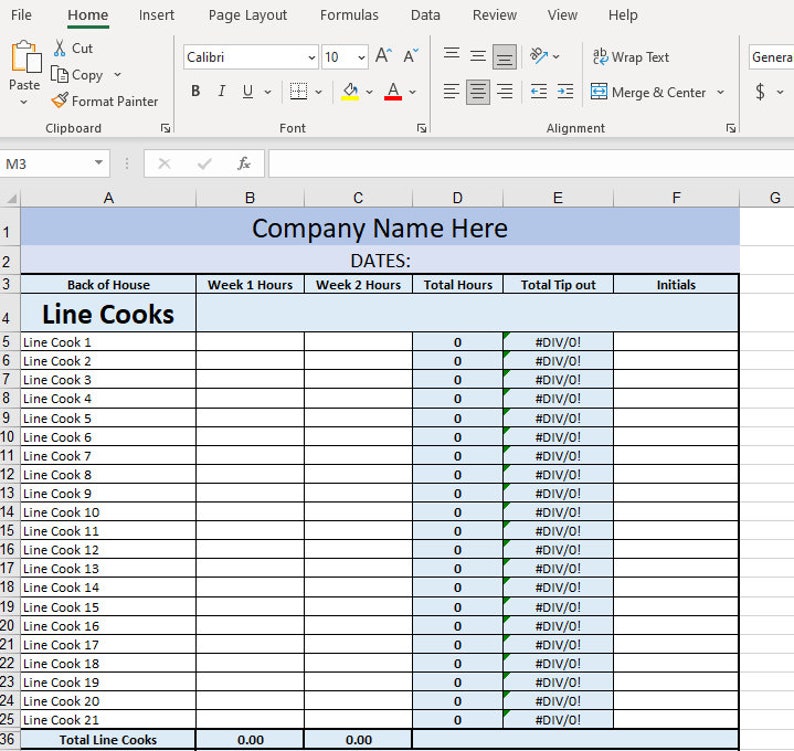 RESTAURANT TIP POOL, Instant Download for Front and Back of House ...