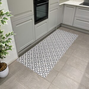 Vinyl Area Rug in Grey Geometric Pattern, Decorative Linoleum Mat, PVC ...