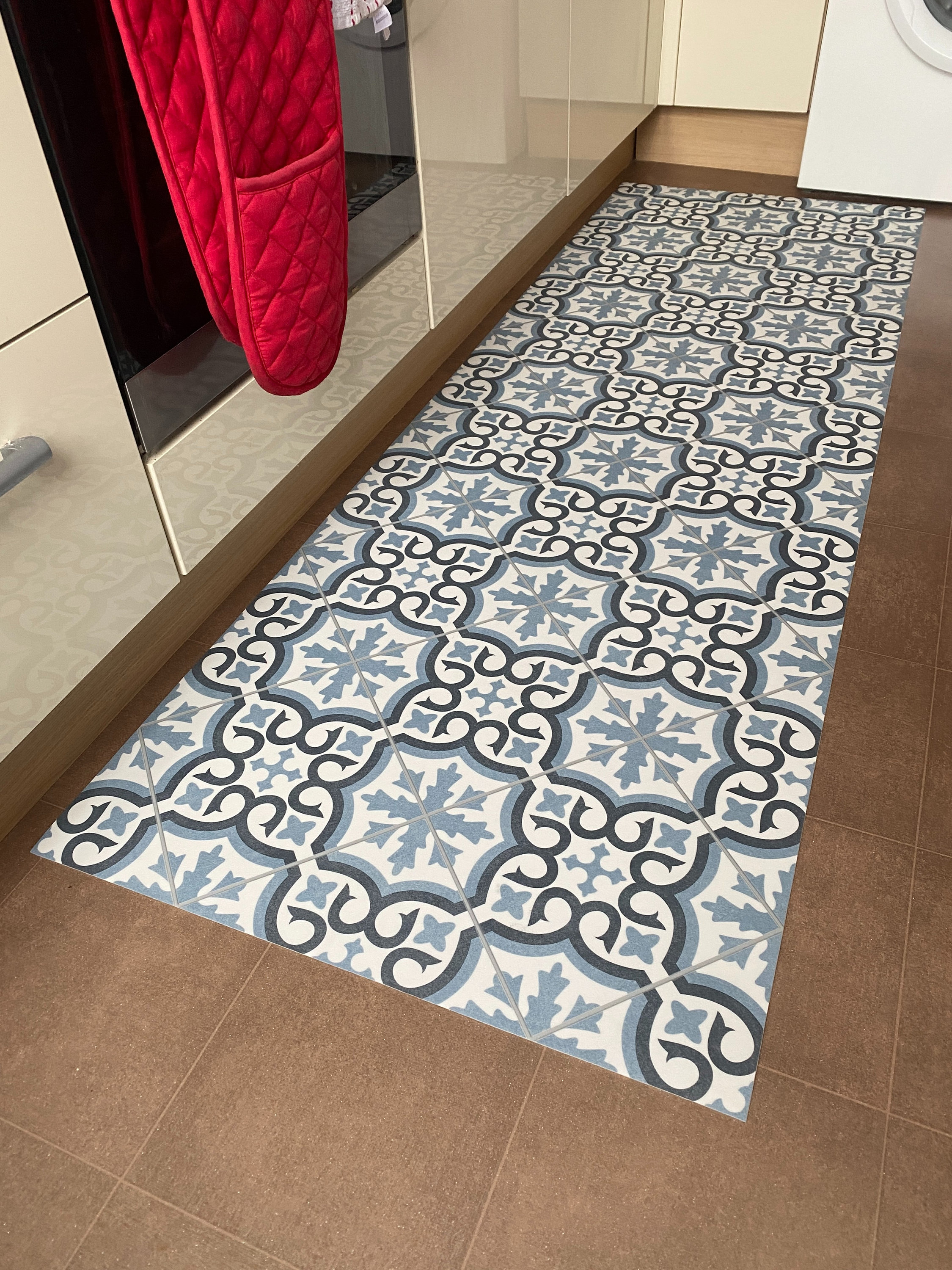 Blue Vinyl Runner Rug in Portuguese Azulejos Tile Design - Etsy