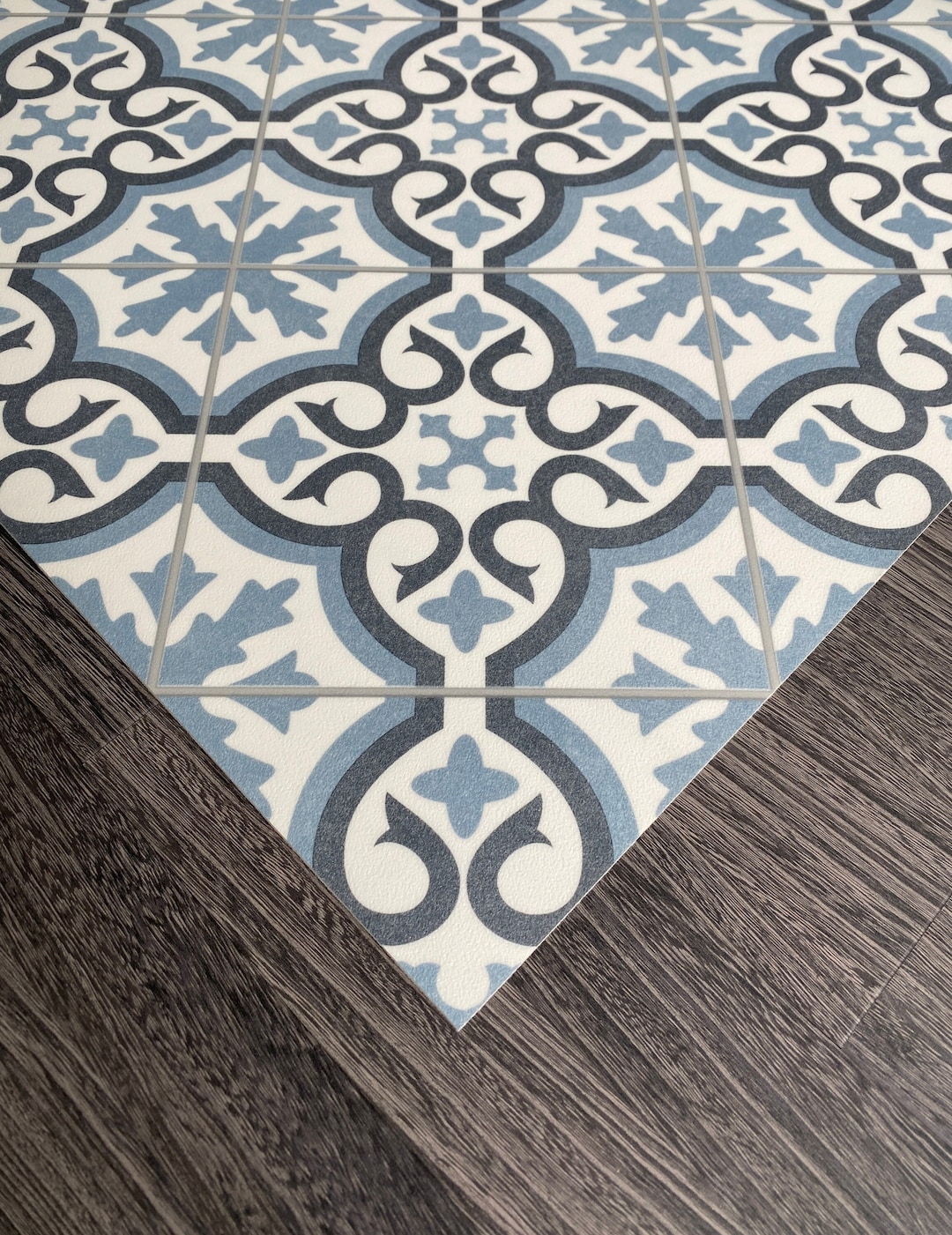 Kitchen Floor Mat in Blue and White Moroccan Tile Pattern, Decorative ...