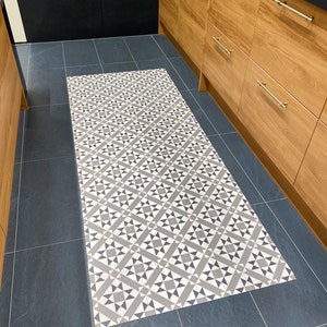 Vinyl Area Rug in Grey Geometric Pattern, Decorative Linoleum Mat, PVC ...
