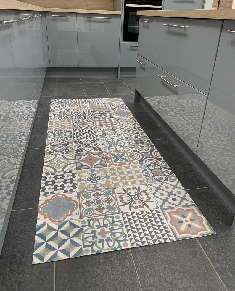 Moroccan Vinyl Rug Runner in Tile Effect Pattern for Kitchen - Etsy UK