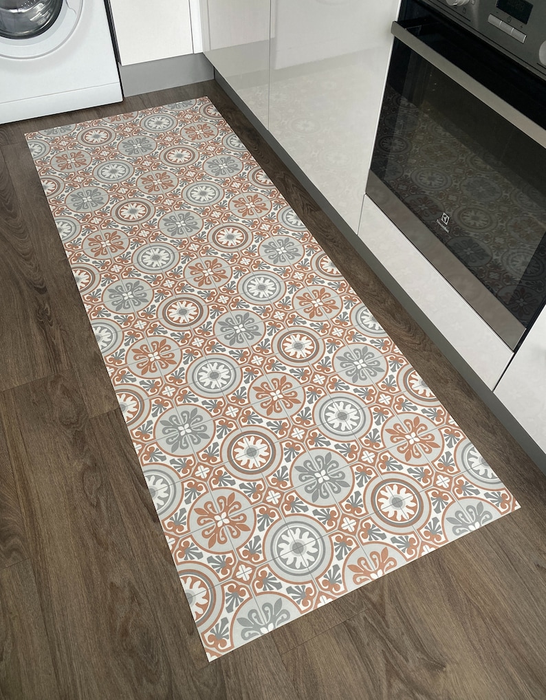 Kitchen Runner Rug in Terracotta Spanish Tile Pattern, Linoleum Vinyl ...