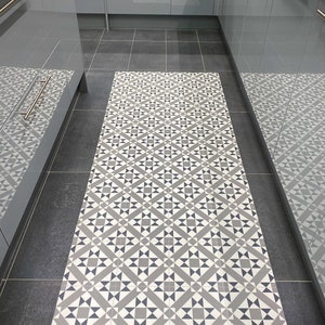 Vinyl Area Rug in Grey Geometric Pattern, Decorative Linoleum Mat, PVC ...