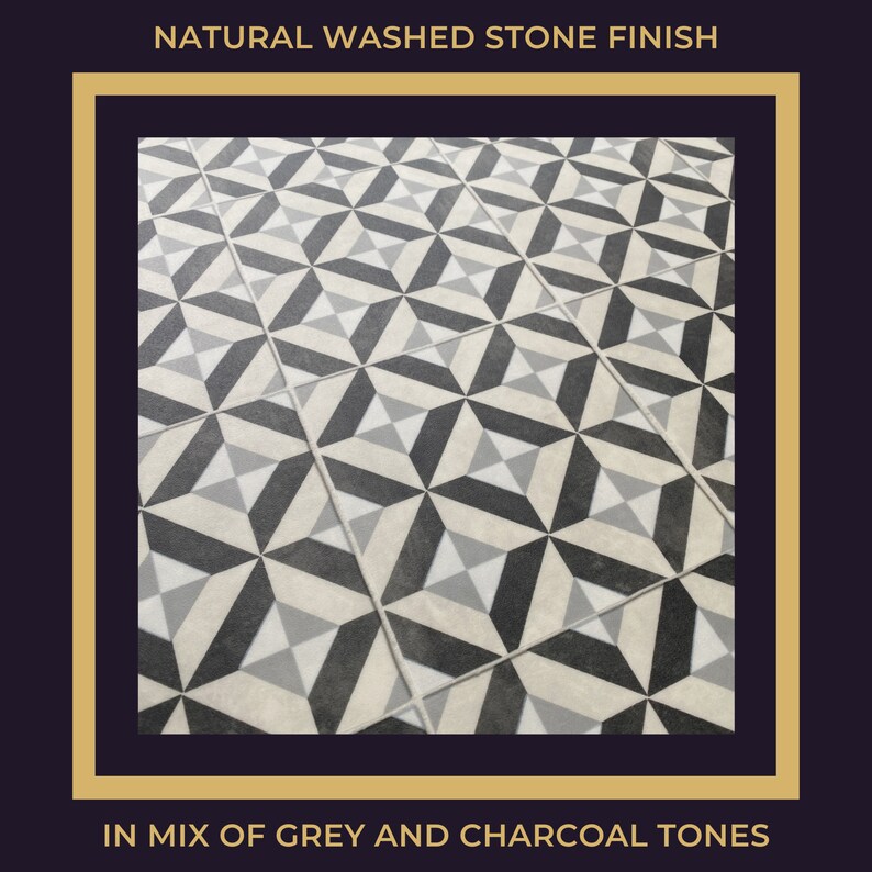 Vinyl Kitchen Runner Floor Mat in Grey Geometric Mosaic Tile Design ...