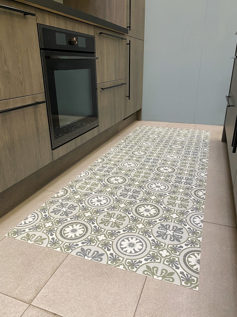 Vinyl Floor Mat in Spanish Tile Design Kitchen Runner Rug - Etsy UK
