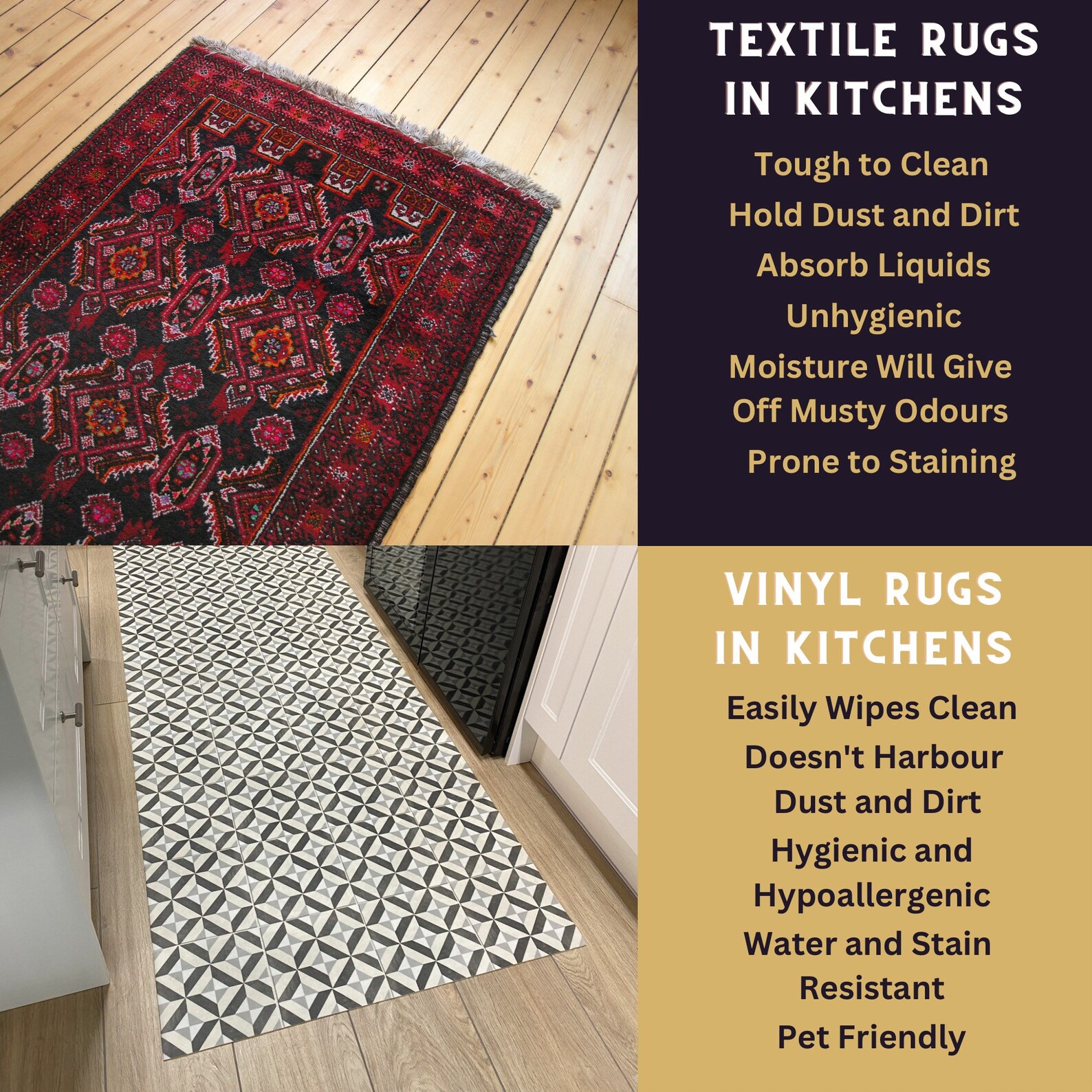 Vinyl Kitchen Runner Floor Mat in Grey Geometric Mosaic Tile Design ...