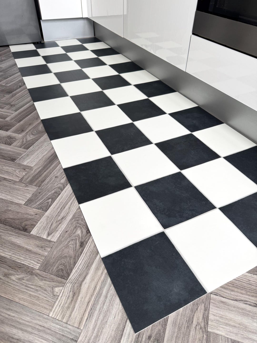 Checkerboard Vinyl Runner Floor Cloth Mat in Black and White Tile ...