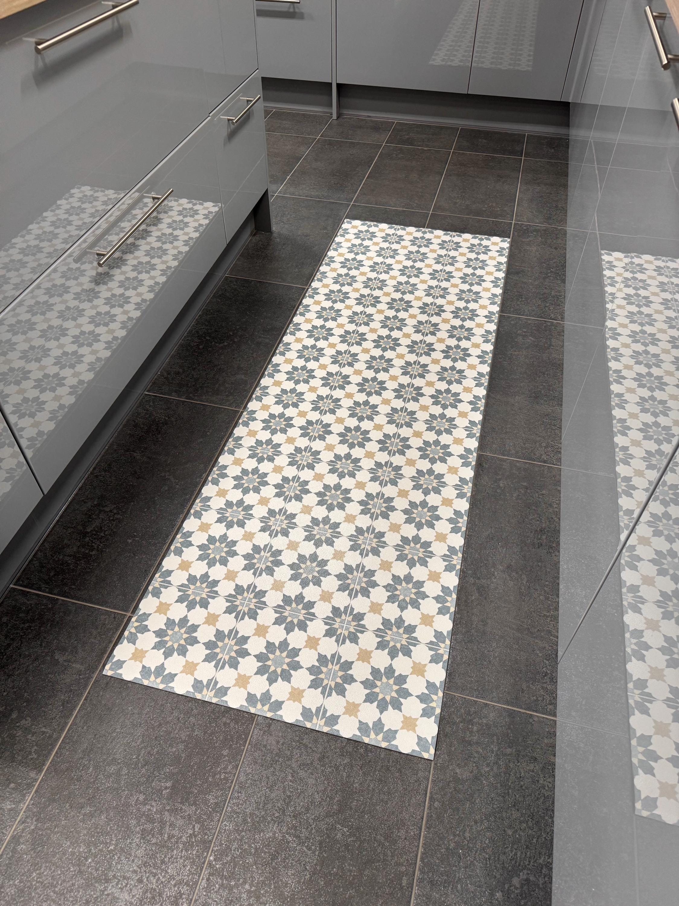 Blue Kitchen Runner Floor Mat in Moroccan Tile Effect Pattern ...