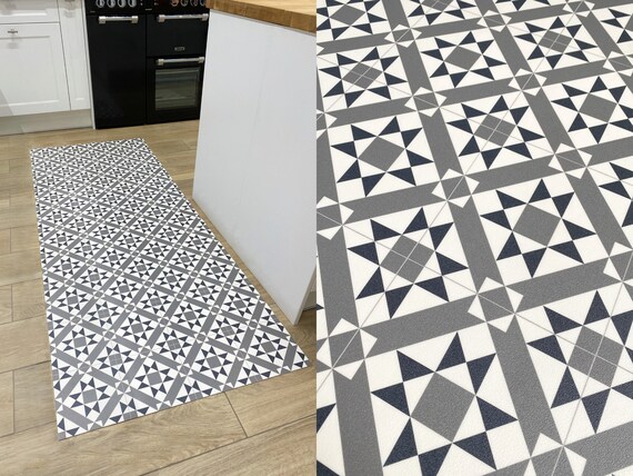 Vinyl Area Rug in Grey Geometric Pattern Decorative Linoleum - Etsy