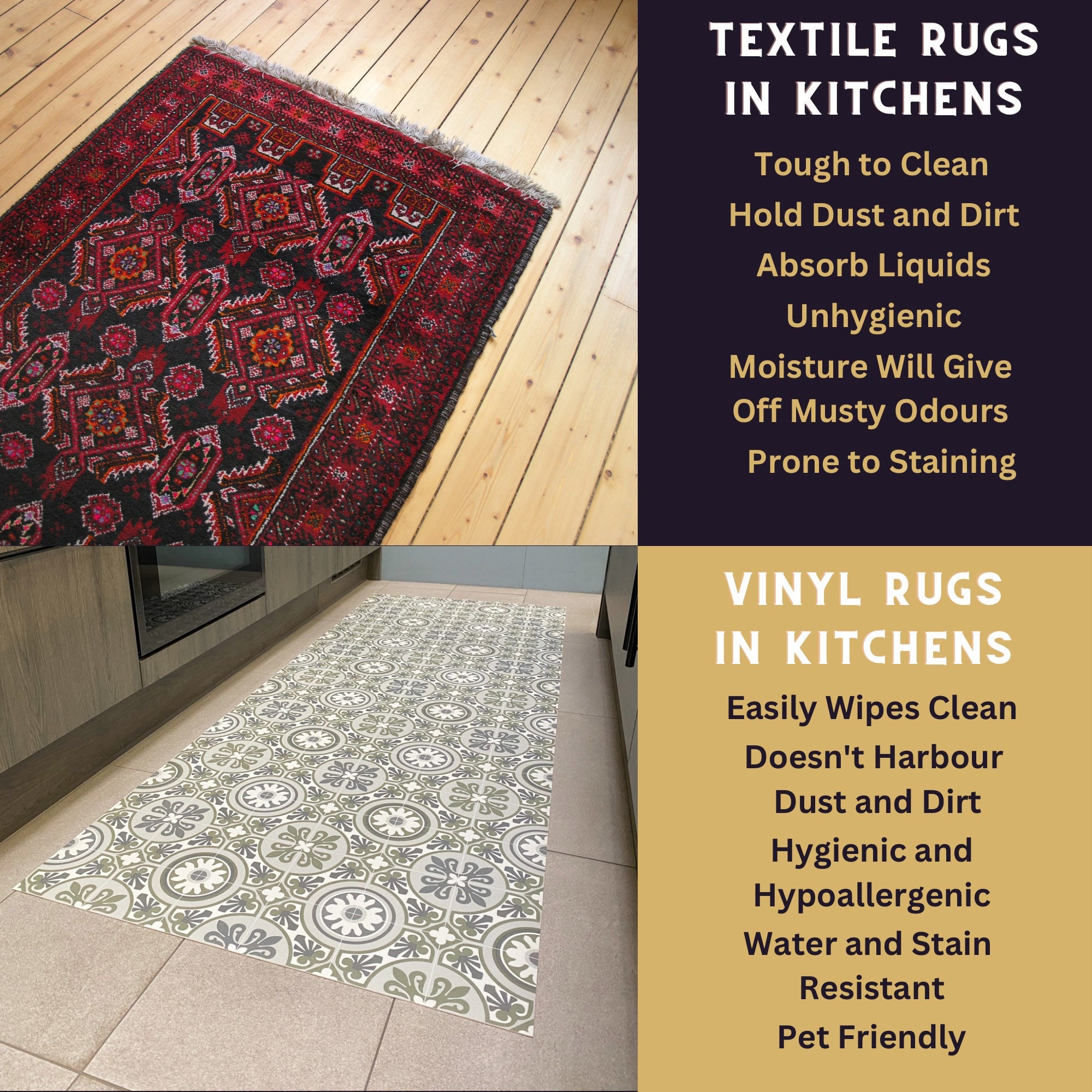 Vinyl Floor Mat in Spanish Tile Design, Kitchen Runner Rug, Green ...