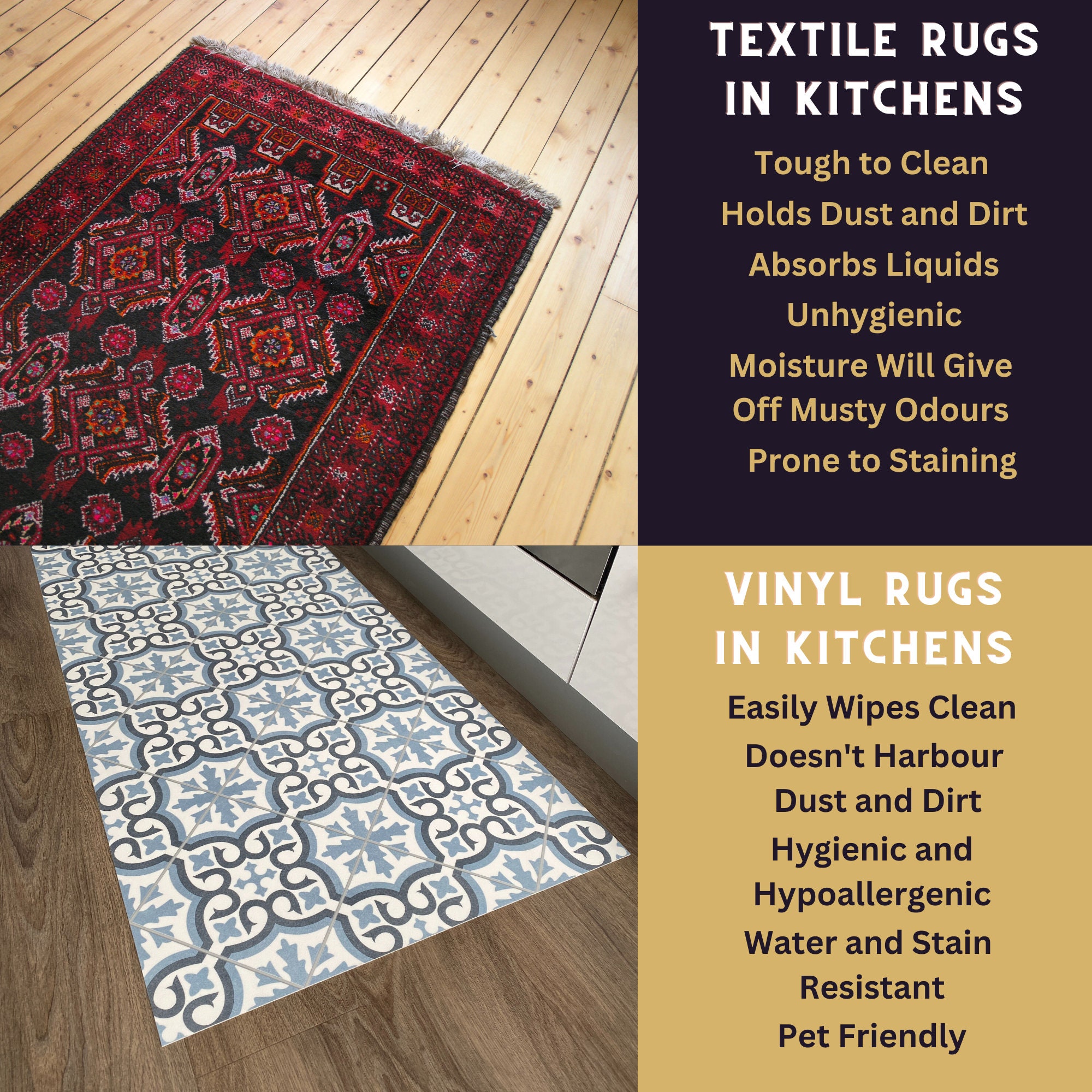 Blue Vinyl Runner Rug in Portuguese Azulejos Tile Design - Etsy