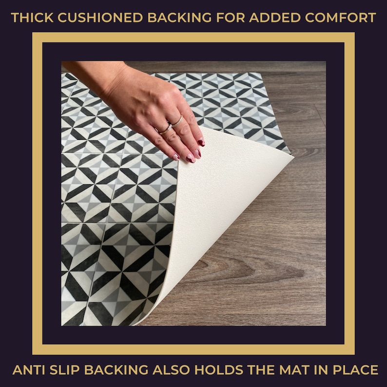 Vinyl Kitchen Runner Floor Mat in Grey Geometric Mosaic Tile Design ...