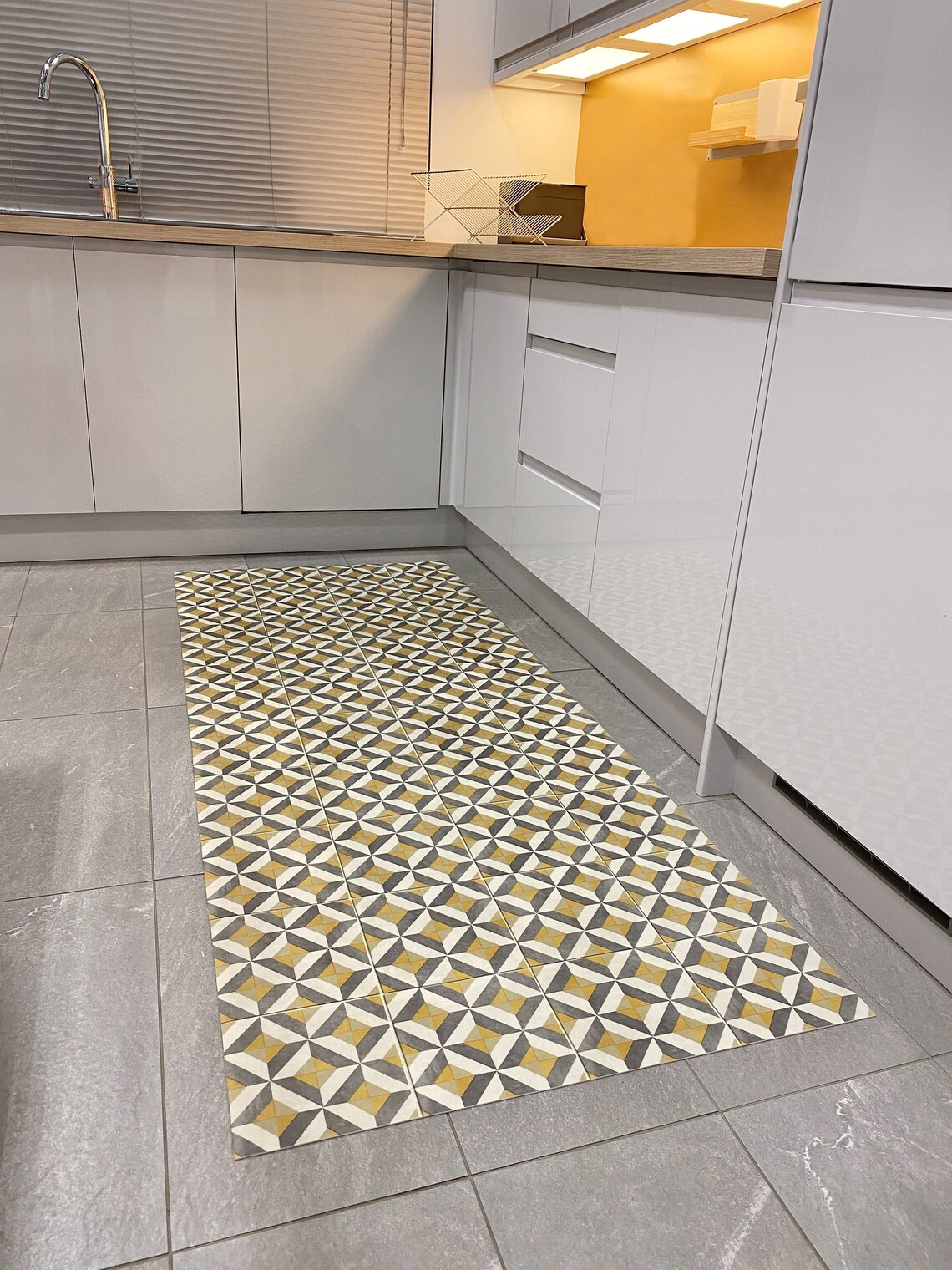 Kitchen Runner Floor Mat in Geometric Mosaic Tile Design - Etsy