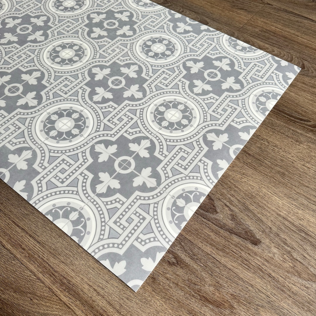 Grey Vinyl Floor Cloth Runner Mat in Moroccan Pattern for Kitchen and ...