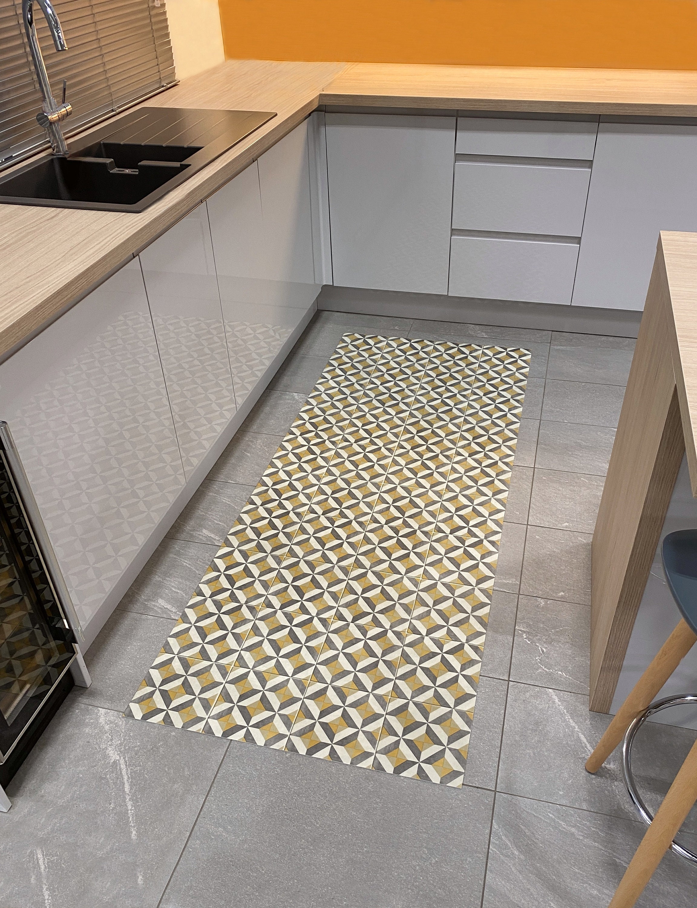 Geometric Vinyl Runner Floor Mat in Mosaic Tile Pattern for - Etsy UK