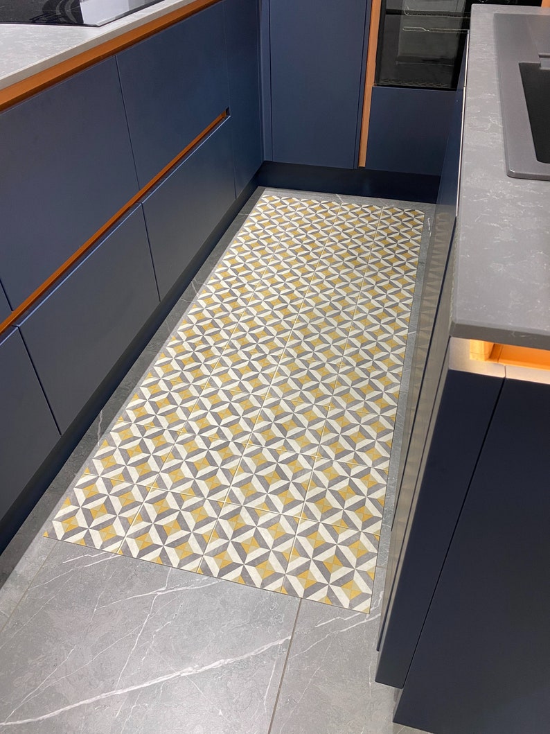 Kitchen Runner Floor Mat in Geometric Mosaic Tile Design - Etsy