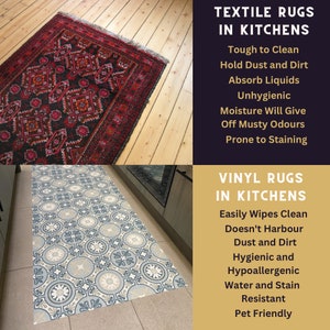 Spanish Tile Vinyl Runner Rug, Kitchen Floor Mat, Blue and Grey ...