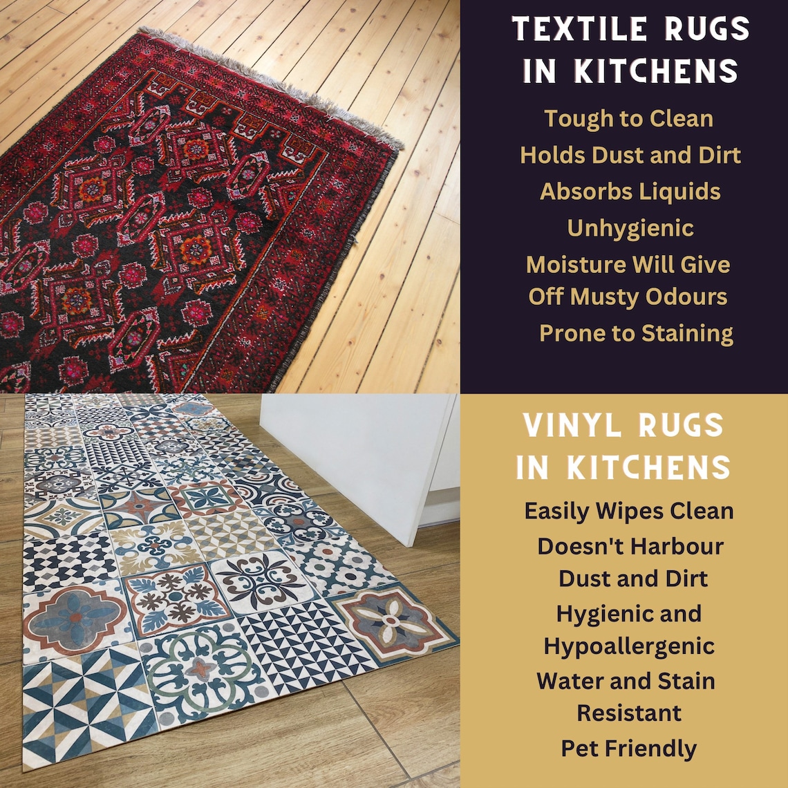 Vinyl Floor Mat in Moroccan Tile Pattern, Kitchen Rug Runner, Linoleum ...