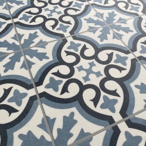 Kitchen Floor Mat in Blue and White Moroccan Tile Pattern, Decorative ...