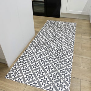 Vinyl Area Rug in Grey Geometric Pattern, Decorative Linoleum Mat, PVC ...