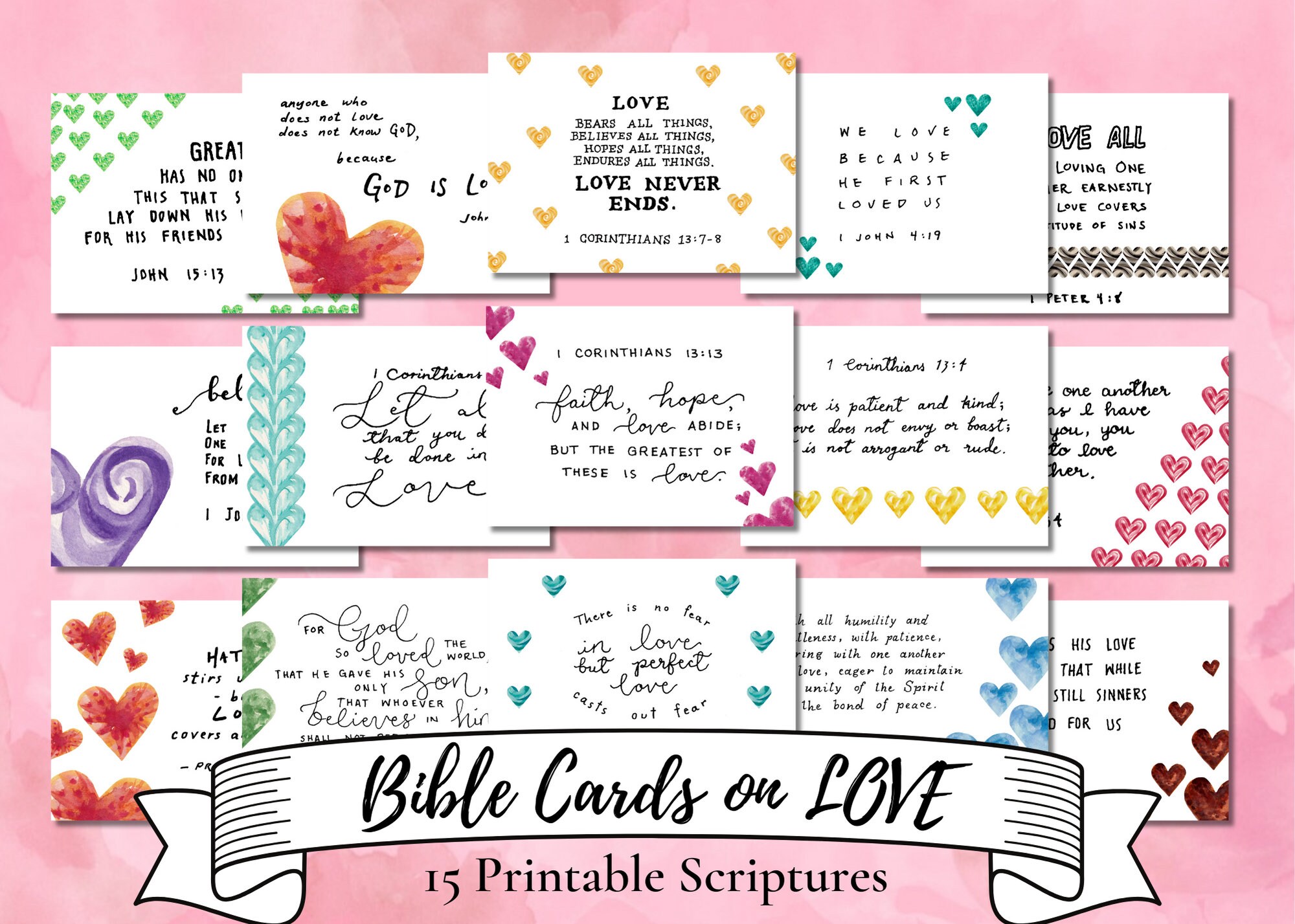 15 Bible Verses on Love Digital Download Printable Notecards Scripture ...