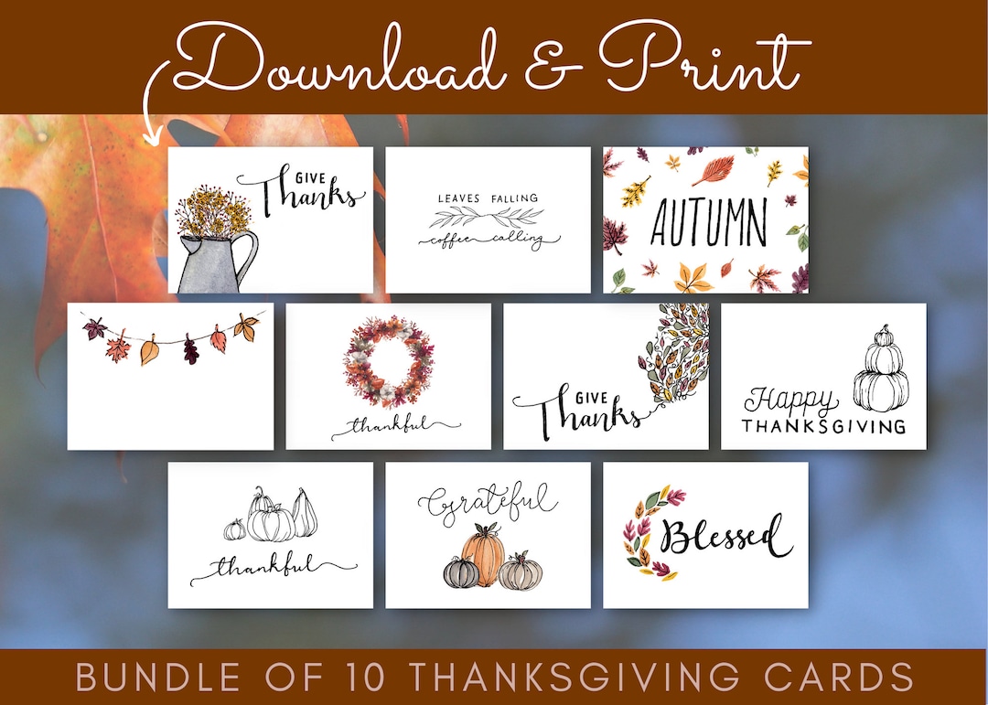 Printable Thanksgiving Cards Bundle of 10 | Instant Download and Print ...
