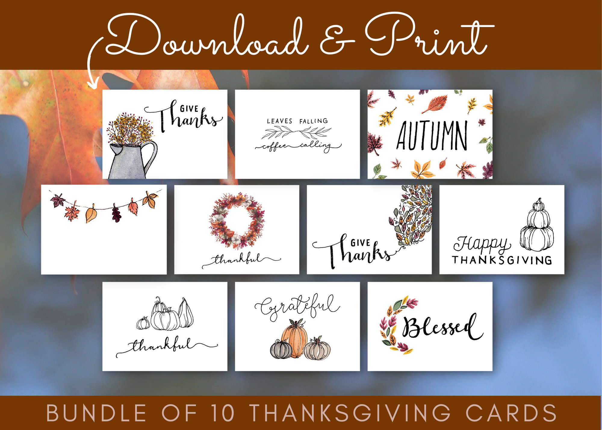 Printable Thanksgiving Cards Bundle of 10 | Instant Download and Print ...