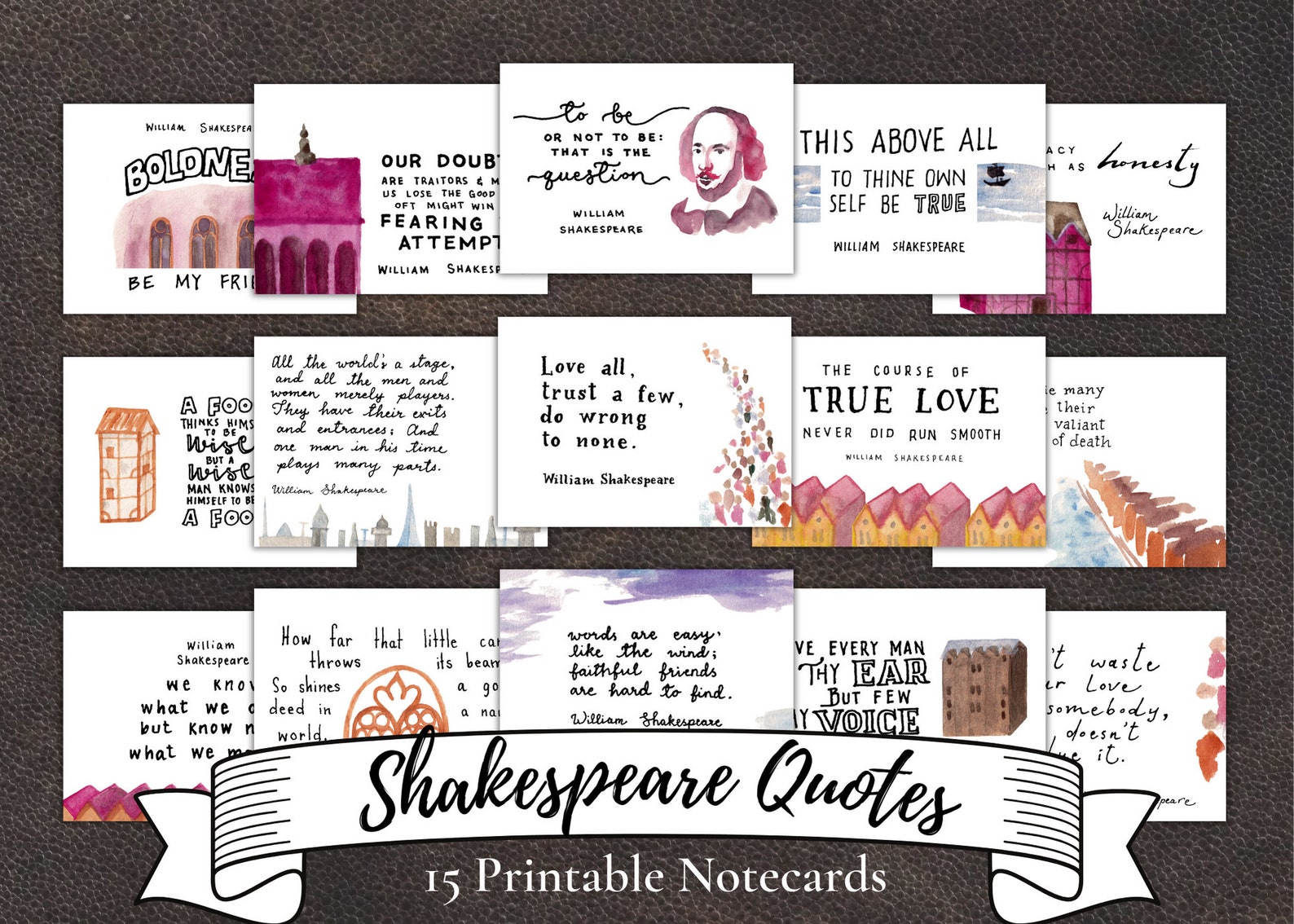 15 Shakespeare Quotes | Printable Notecards | Iconic & Inspirational ...