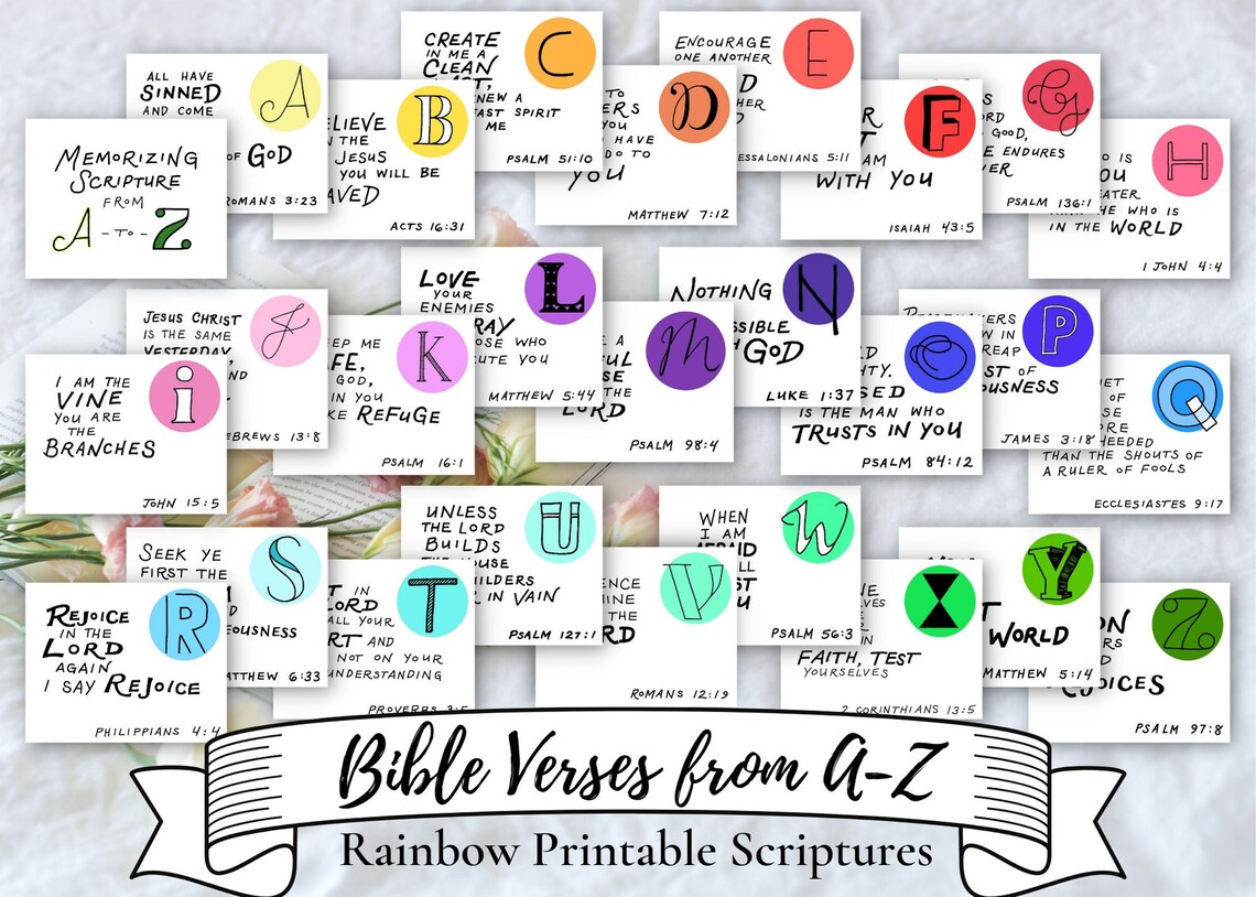 ABC Bible Verses Rainbow Printable Notecards Scripture - Etsy