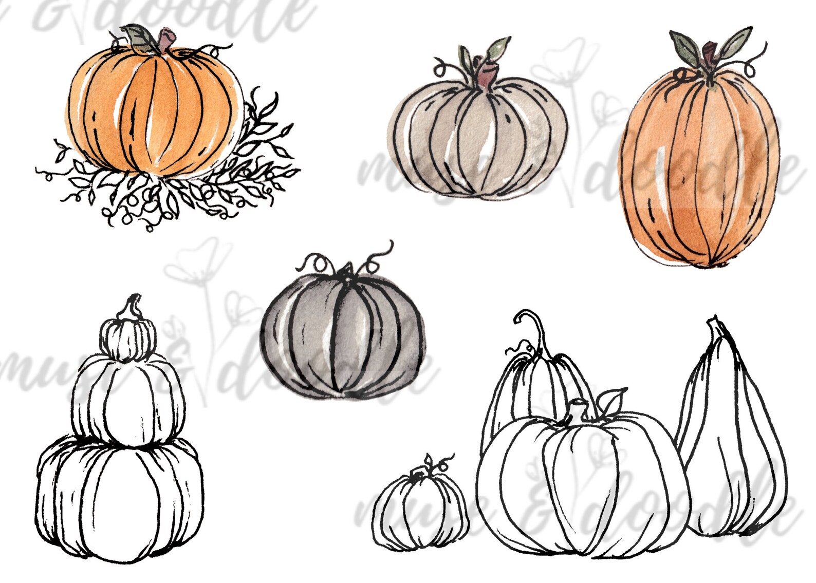 Fall Clipart Digital Download Hand-drawn Watercolor - Etsy