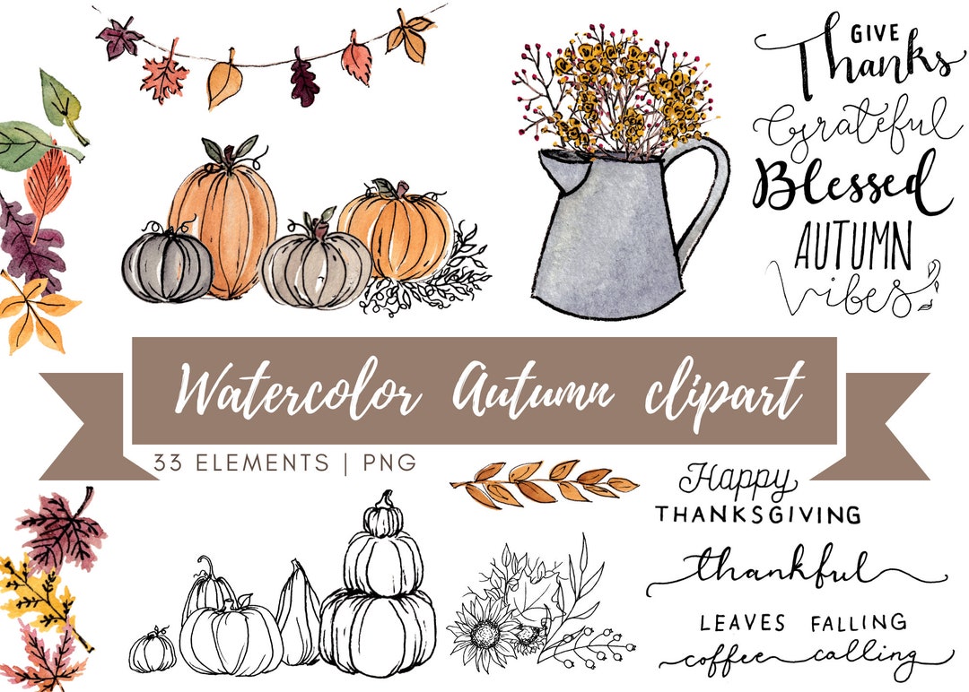 Fall Clipart | Digital Download | Hand-drawn, Watercolor | Cozy Autumn ...