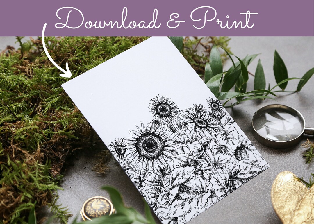 Printable Card | Sunflower Field | Greeting Card | Instant Download and ...